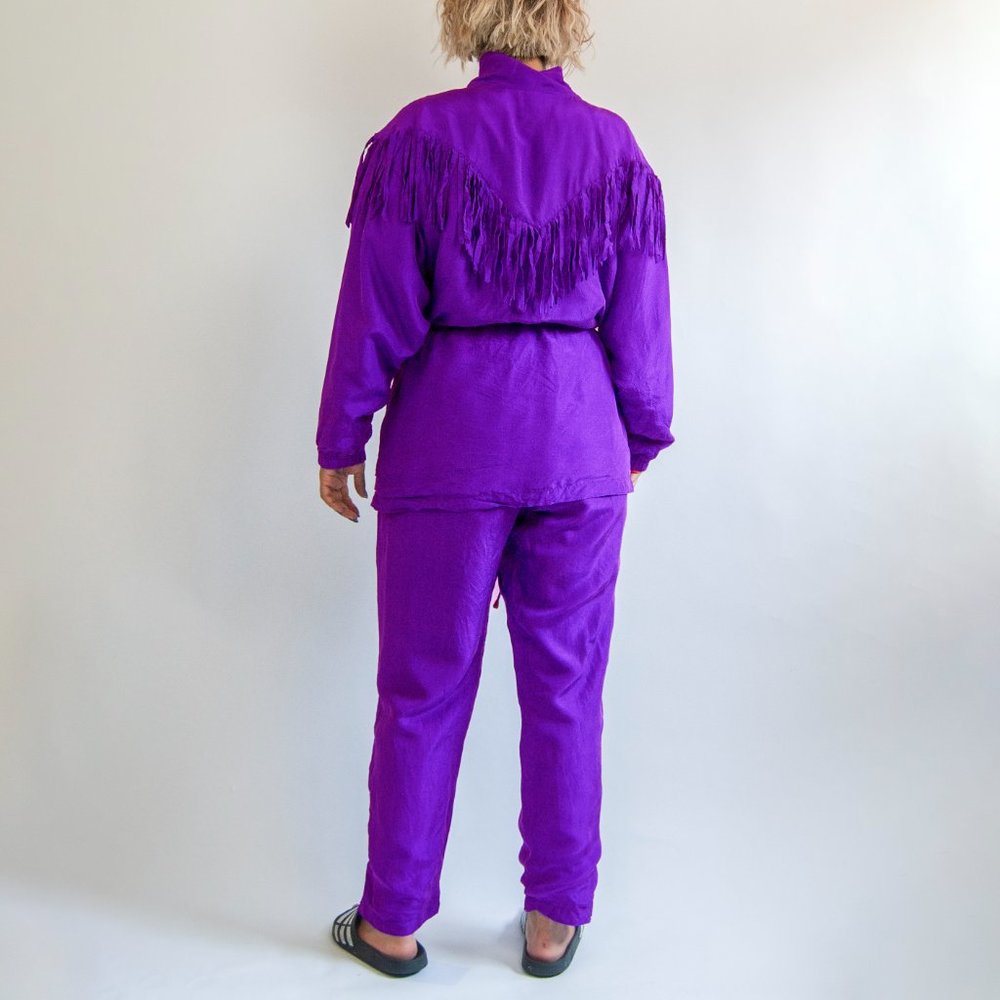 80s/90s Purple Fringe Silk Sweatsuit M Medium / Silk … - Gem